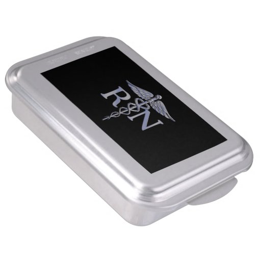 Registered Nurse RN Silver Caduceus on Black Cake Pan | Zazzle