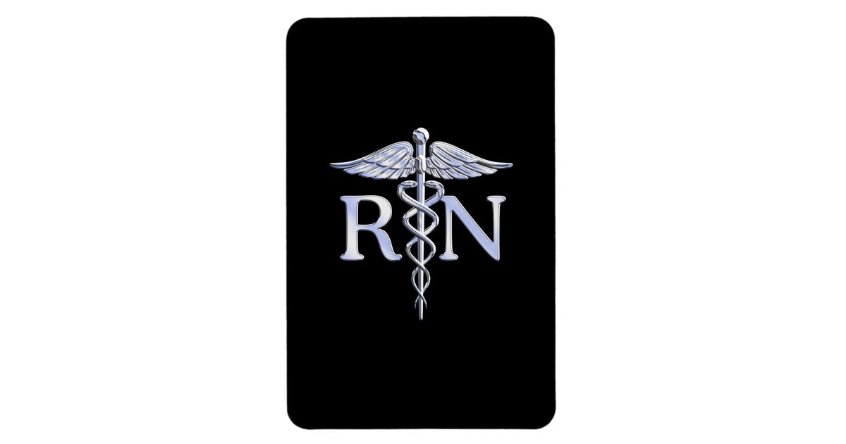 Registered Nurse RN Silver Caduceus on Black Magnet | Zazzle