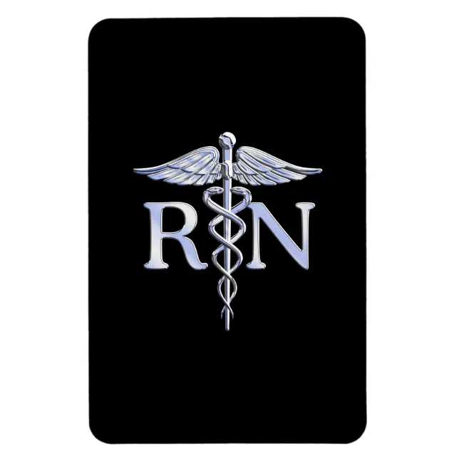 Registered Nurse RN Silver Caduceus on Black Magnet | Zazzle