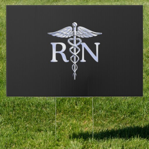 Registered Nurse RN Silver Caduceus on Black Sign | Zazzle