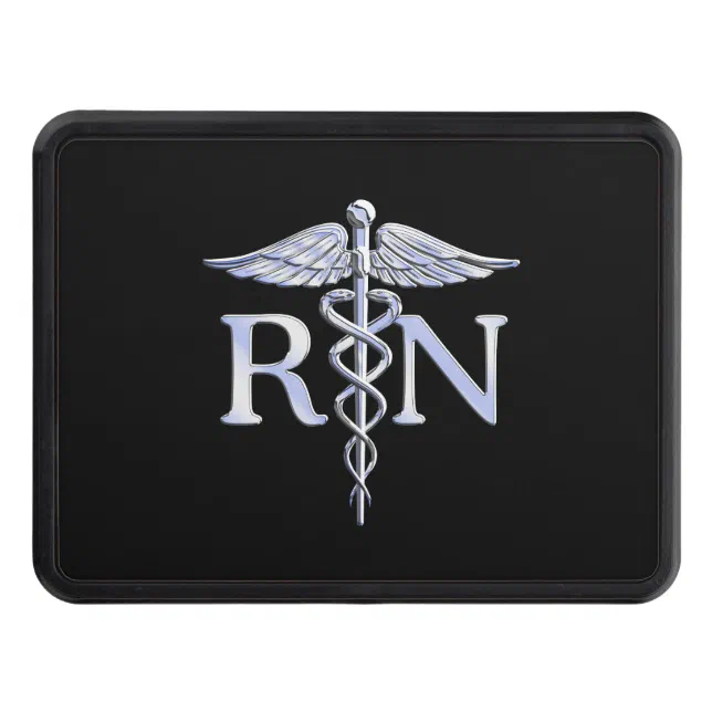 Registered Nurse RN Silver Caduceus Snakes Black Tow Hitch Cover | Zazzle
