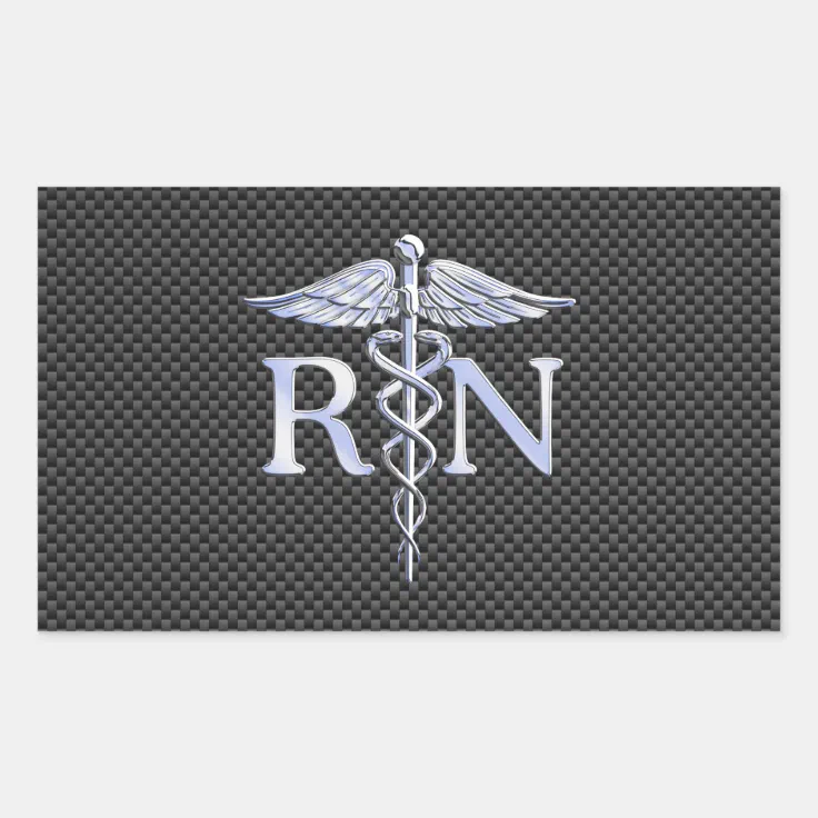 Registered Nurse RN Silver Caduceus Snakes Rectangular Sticker | Zazzle