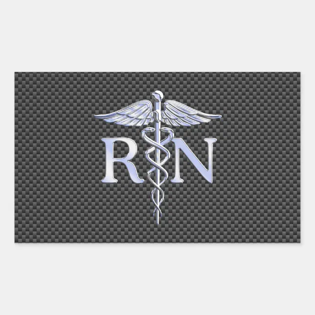 Registered Nurse RN Silver Caduceus Snakes Rectangular Sticker | Zazzle