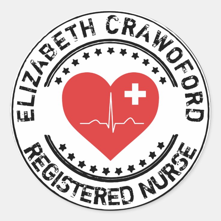 Registered Nurse Stamp Heart ECG With Your Name Classic Round Sticker ...
