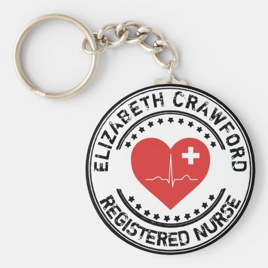 Registered Nurse Stamp Heart ECG With Your Name Keychain | Zazzle.com