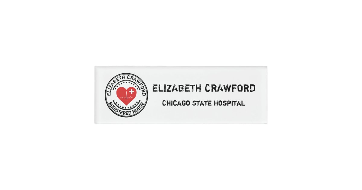 Registered Nurse Stamp Heart ECG With Your Name Name Tag | Zazzle