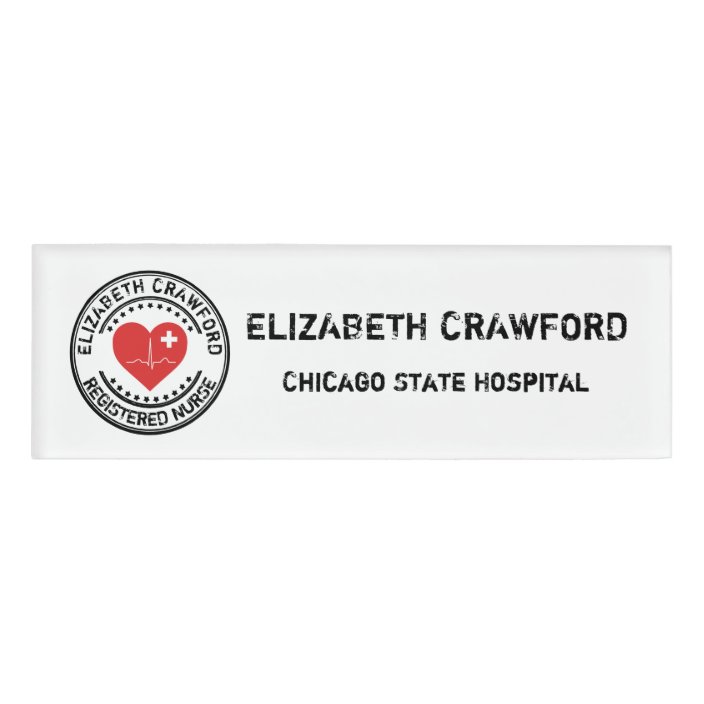Registered Nurse Stamp Heart ECG With Your Name Name Tag | Zazzle.com