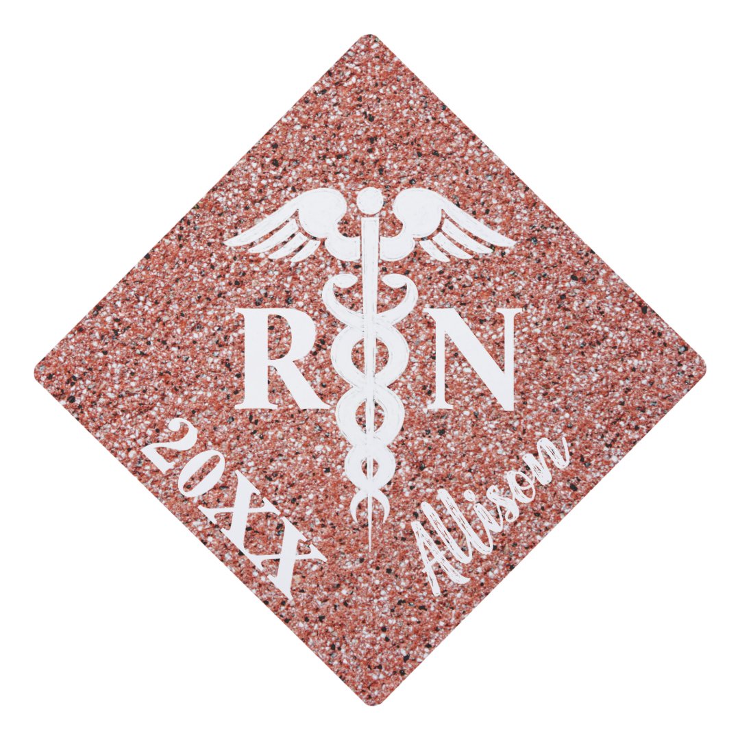 Registered Nurse White Caduceus Rose Gold Glitter Graduation Cap Topper ...