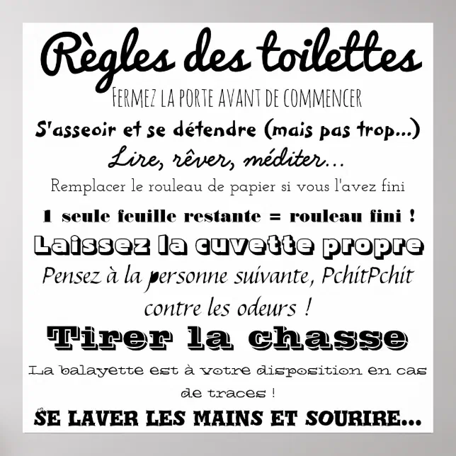Règles des toilettes poster | Zazzle