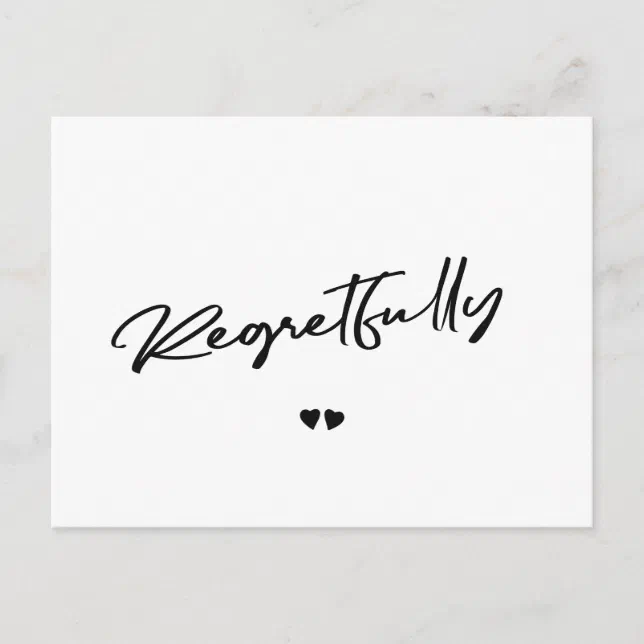 Regretfully black and white cancel postponement postcard | Zazzle