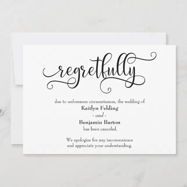 Regretfully Canceled Wedding Announcement Card | Zazzle