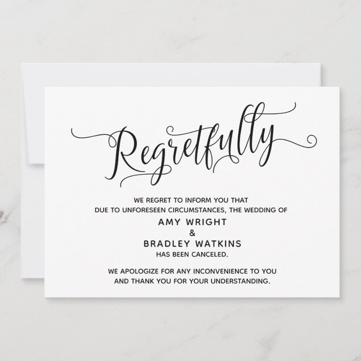 Regretfully Elegant Canceled Wedding Card | Zazzle