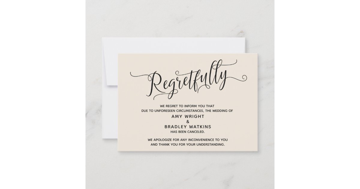 Regretfully Elegant Cream Canceled Wedding Card | Zazzle