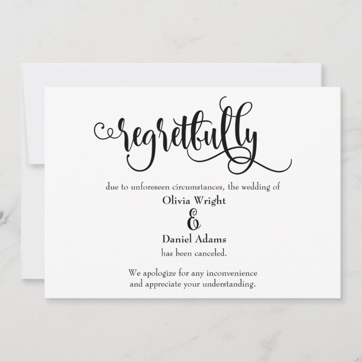 Regretfully Script Canceled Wedding Announcement | Zazzle