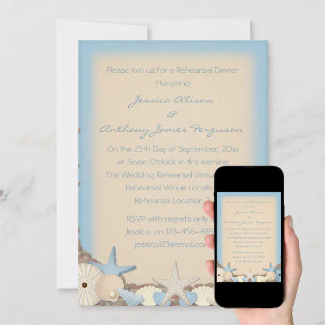 Rehearsal Dinner Beautiful Tropical Beach Shells Invitation | Zazzle