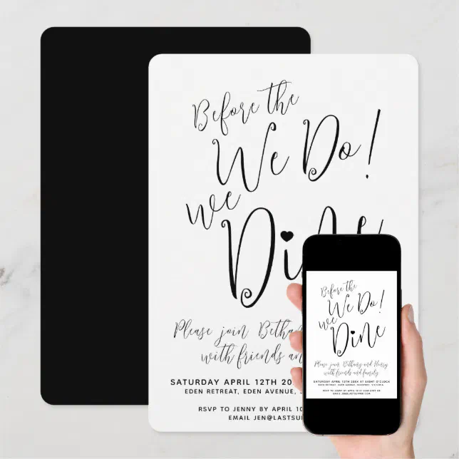 Rehearsal dinner before we do we dine mono script invitation | Zazzle