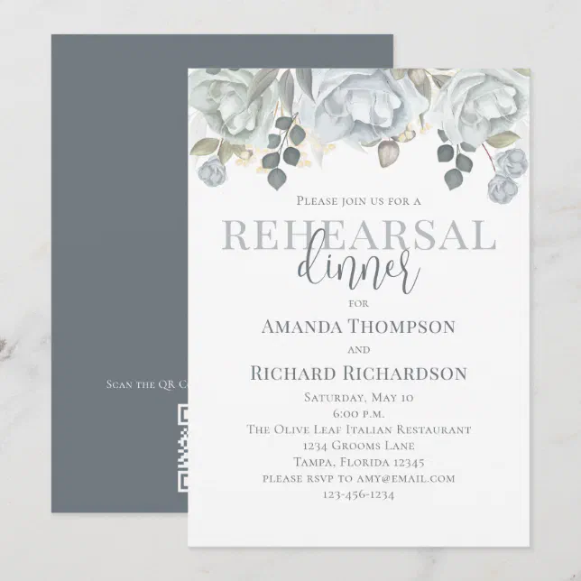 Rehearsal Dinner Dusty Rose Floral QR Code Map Invitation | Zazzle
