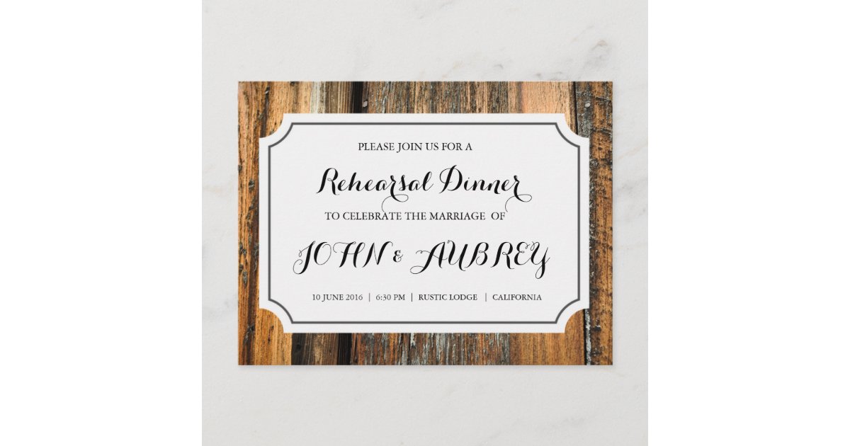 Rehearsal Dinner for Rustic Country Wedding Invitation Postcard | Zazzle