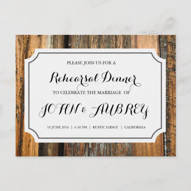 Rehearsal Dinner for Rustic Country Wedding Invitation Postcard | Zazzle