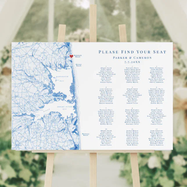 Rehoboth Beach 12 table Wedding Seating Chart Foam Board | Zazzle