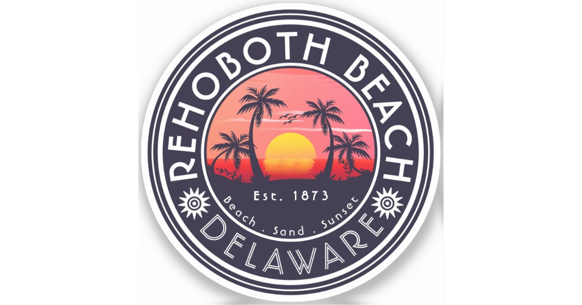 Rehoboth Beach Delaware Palm Trees Vintage 80s Sticker | Zazzle
