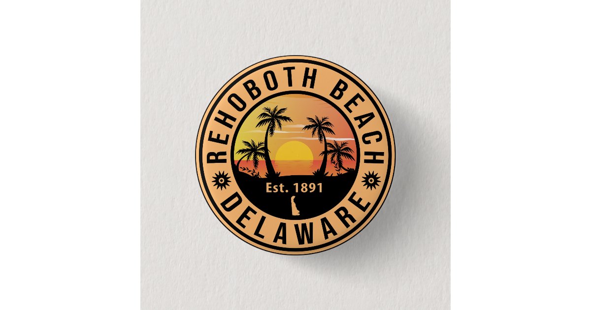 Rehoboth Beach Delaware Retro Sunset Souvenirs Button | Zazzle
