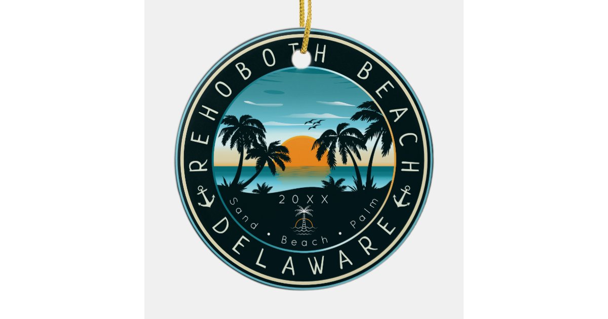 Rehoboth Beach Delaware Sunset Retro Souvenir 80s Ceramic Ornament | Zazzle