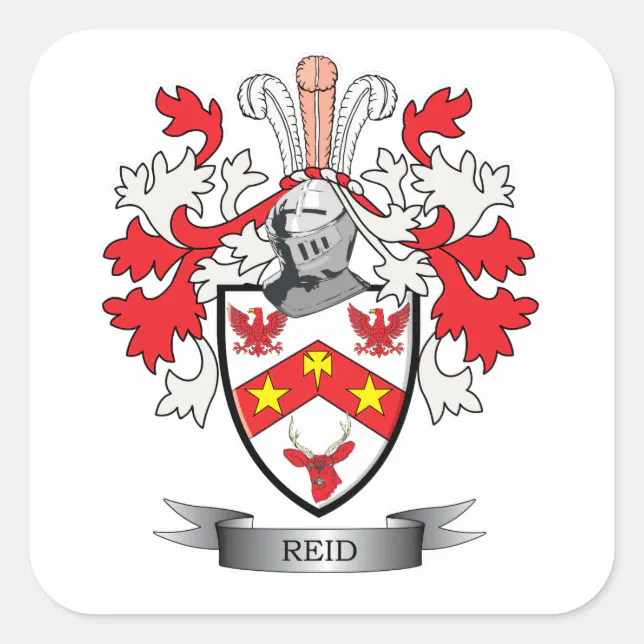 Reid Family Crest Coat of Arms Square Sticker | Zazzle