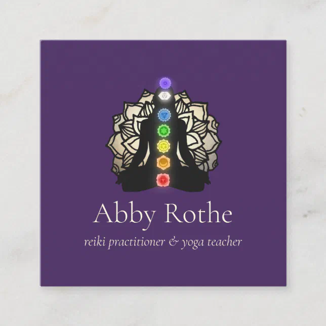 Reiki Master with Chakras Purple Square Business Card | Zazzle