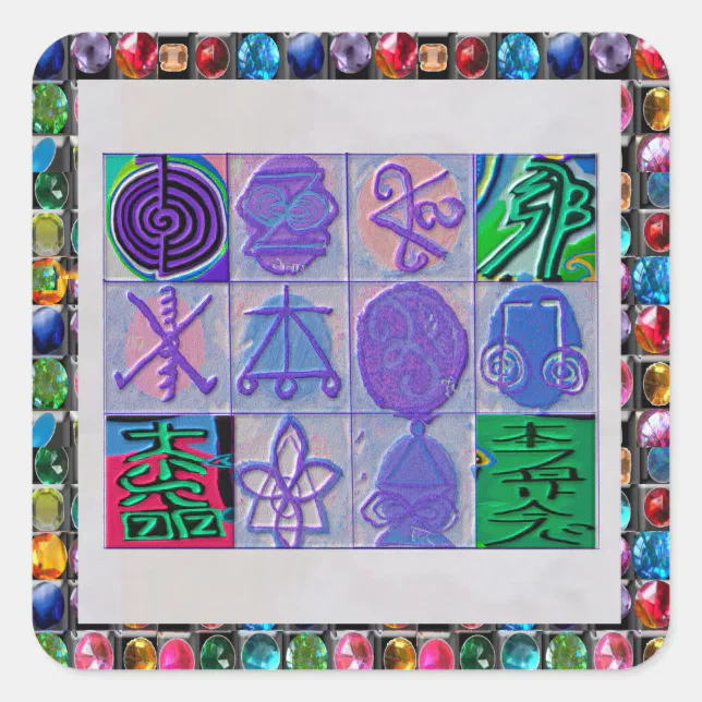 Reiki n Karuna Healing Sign 12 V24 Square Sticker | Zazzle