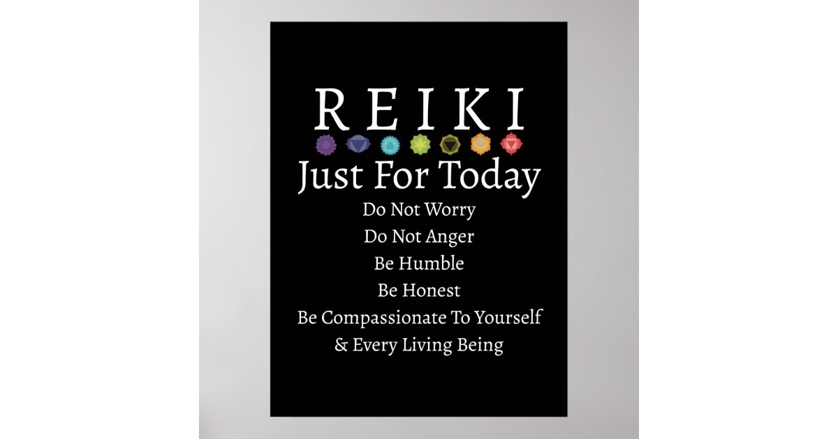 Reiki Principles Precepts Black Poster | Zazzle