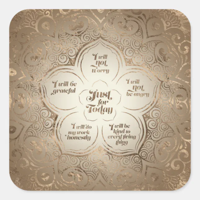 Reiki Principles - Reiki Precepts Golden Sheer Square Sticker | Zazzle