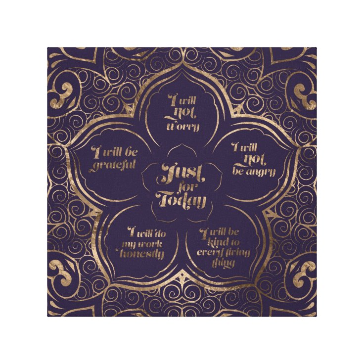 Reiki Principles - Reiki Precepts Purple and Gold Canvas Print | Zazzle