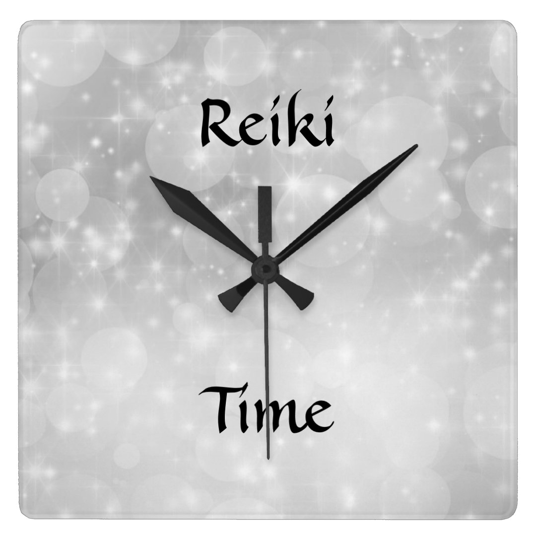 Reiki Time Silver Sparkle Square Wall Clock | Zazzle