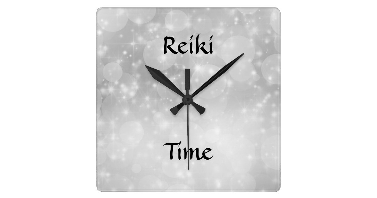Reiki Time Silver Sparkle Square Wall Clock | Zazzle