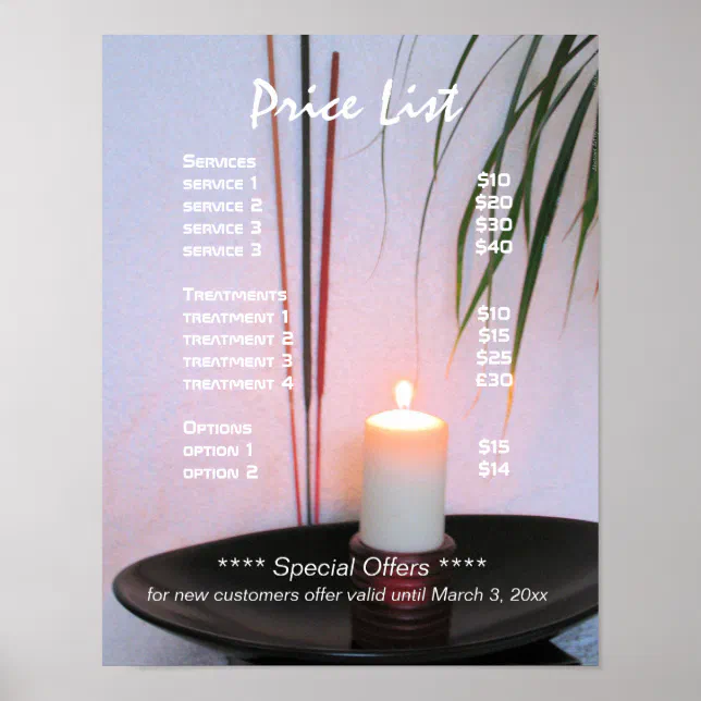 Reiki yoga holistic health price list poster | Zazzle