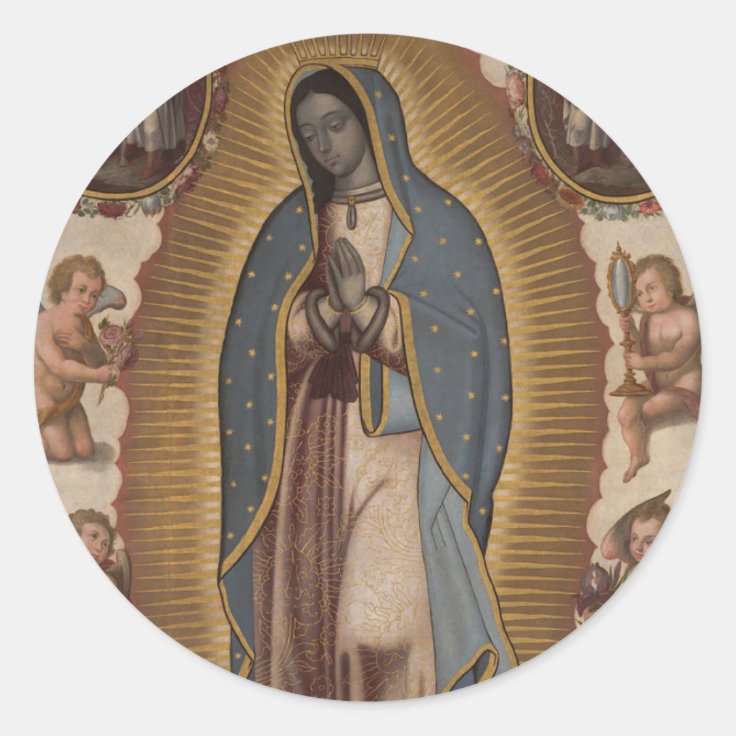 Reilgious Spanish Virgin Mary de Guadalupe Classic Round Sticker | Zazzle