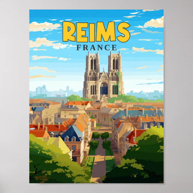 Reims France vintage travel illustration Poster | Zazzle