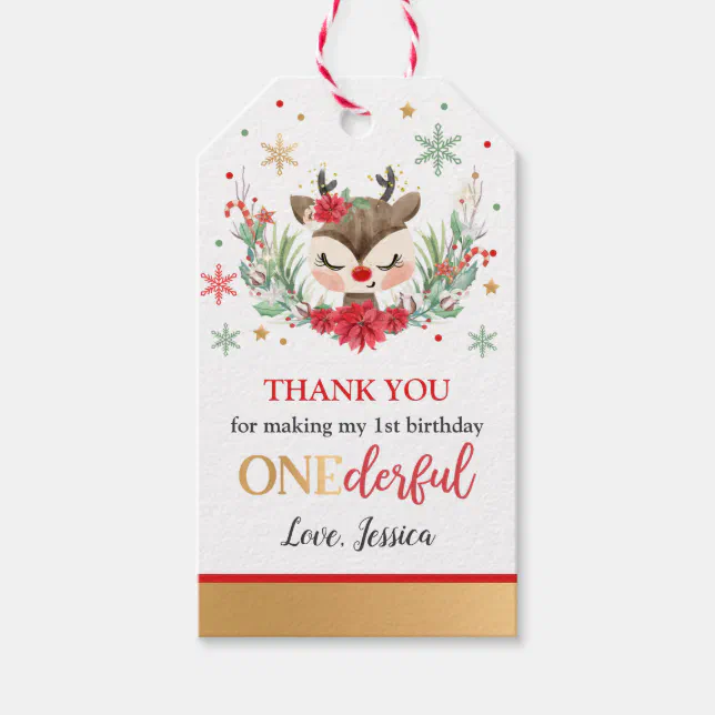 Reindeer Christmas 1st Birthday Winter Deer Favor Gift Tags | Zazzle