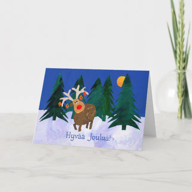 'Reindeer' Christmas Card with Finnish Greeting | Zazzle