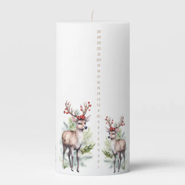 Reindeer Christmas Countdown Pillar Candle | Zazzle