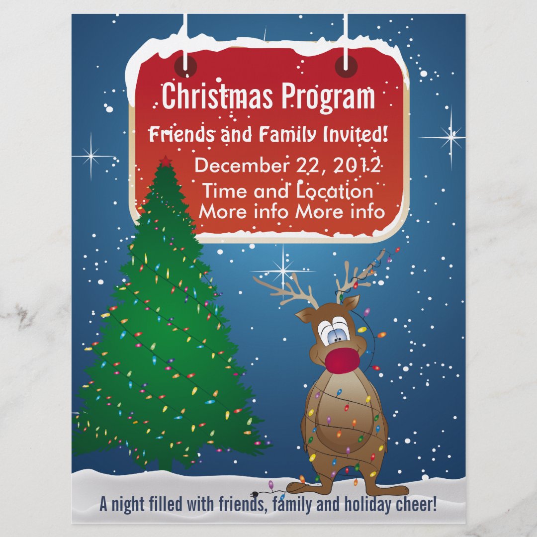 Reindeer Christmas Program Flyer | Zazzle