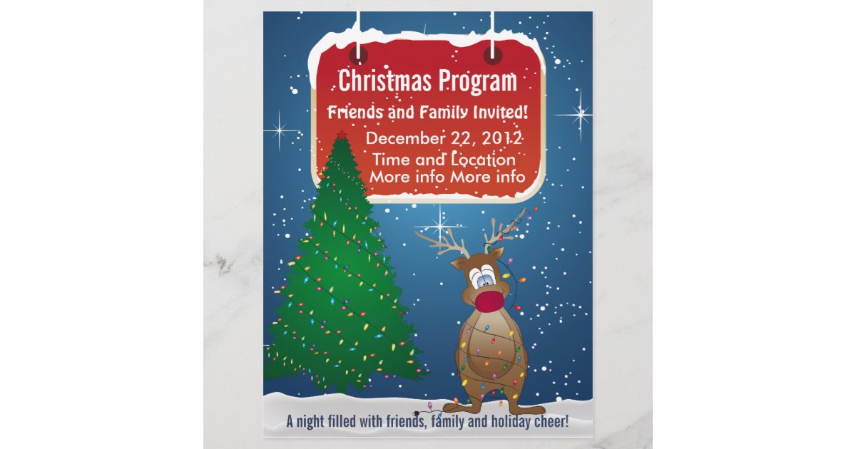 Reindeer Christmas Program Flyer | Zazzle
