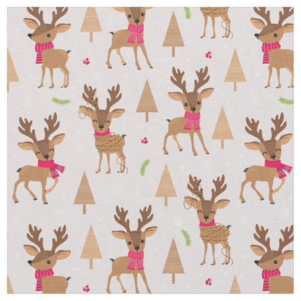 Reindeer Christmas Oh Deer Seamless Pattern Fabric | Zazzle