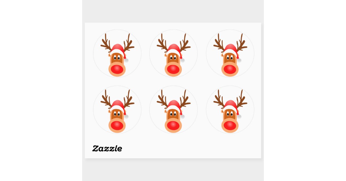 Reindeer face on classic round sticker | Zazzle