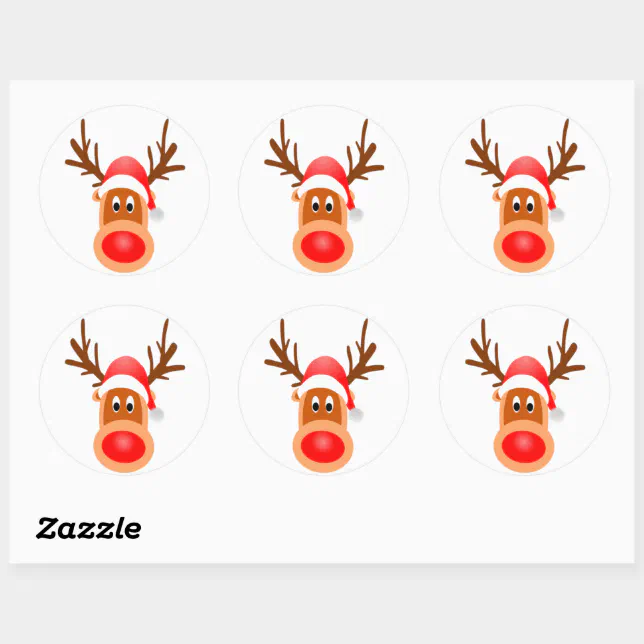 Reindeer face on classic round sticker | Zazzle