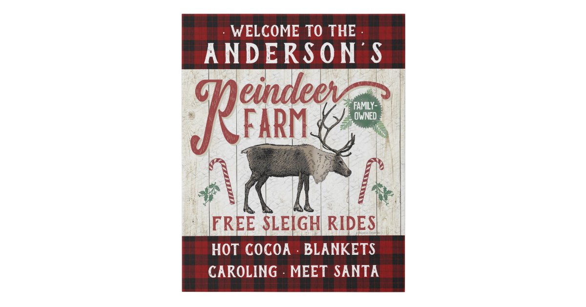 Reindeer Farm Rustic Vintage Farmhouse Custom Name Faux Canvas Print ...