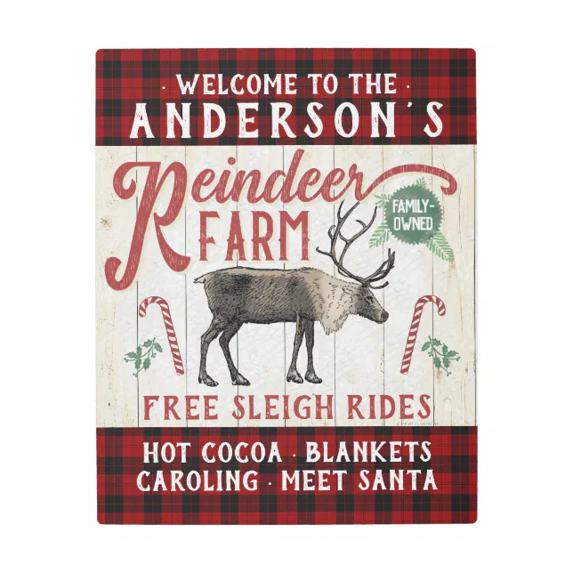 Reindeer Farm Rustic Vintage Farmhouse Custom Name Metal Print | Zazzle