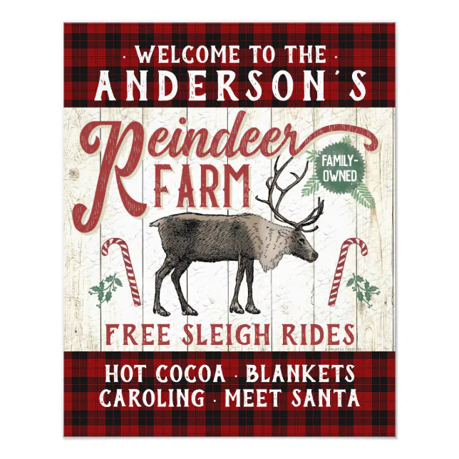 Reindeer Farm Rustic Vintage Farmhouse Custom Name Photo Print | Zazzle