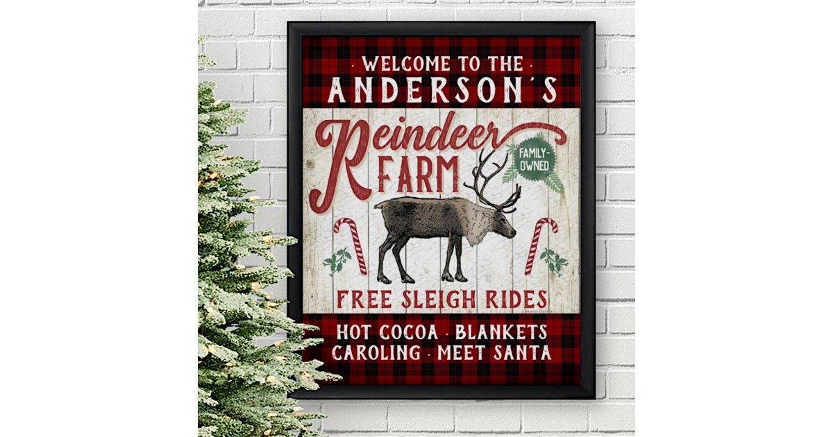 Reindeer Farm Rustic Vintage Farmhouse Custom Name Poster | Zazzle